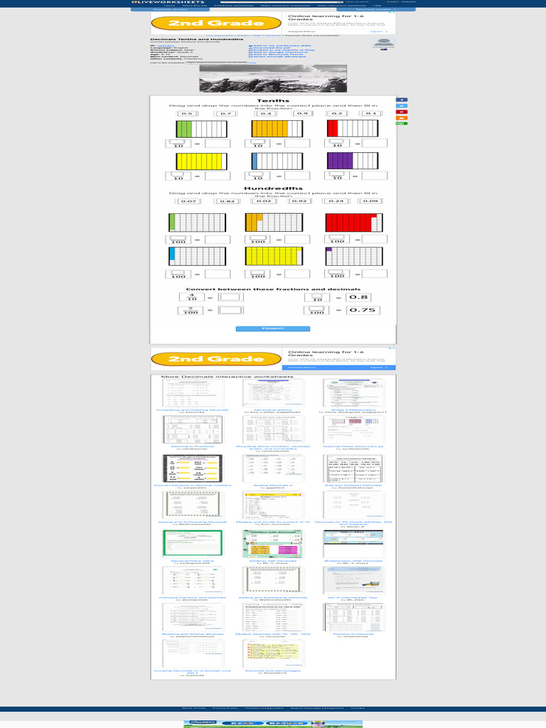 Decimals Tenths and Hundredths Worksheet | PDF | Decimal | Multiplication