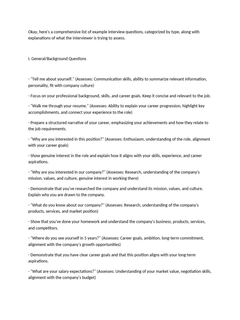 Sample Interview Questions | PDF | Goal | Psychological Resilience