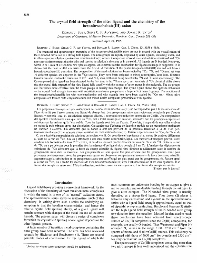 Nitro Ligand Strength in Cobalt Complexes | PDF | Coordination Complex ...