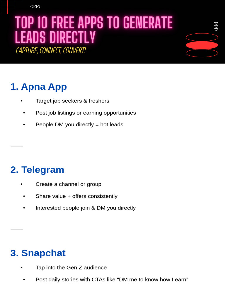 Top 10 Free Apps To Generate Leads Directly | PDF