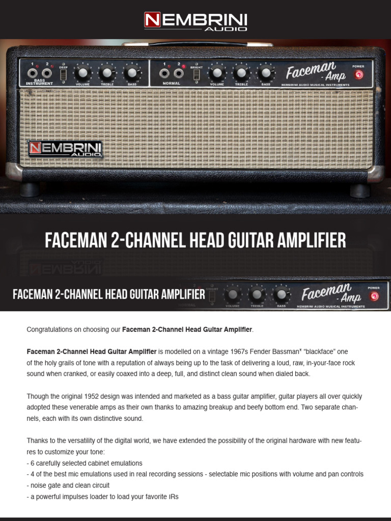 Faceman 2-Channel Guitar Amp Overview | PDF | Guitars | Music Technology