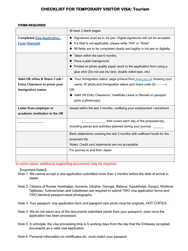 Japan Visa Checklist | PDF | Travel Visa | Passport