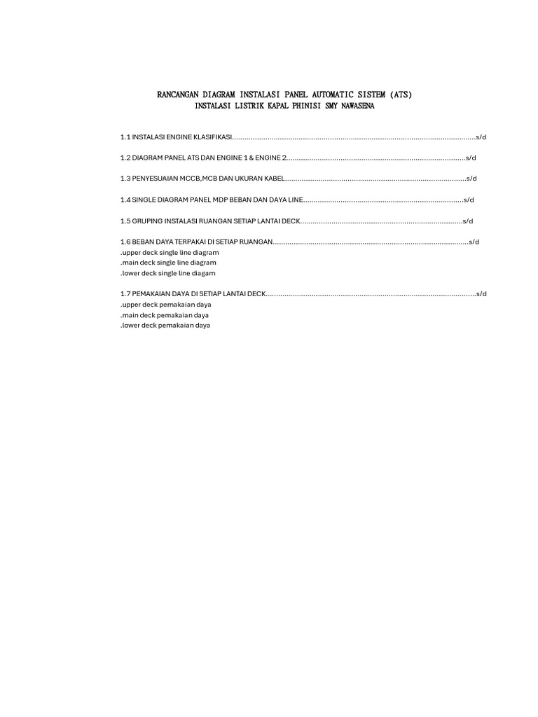 Diagram Instalasi Panel ATS Kapal Phinisi | PDF