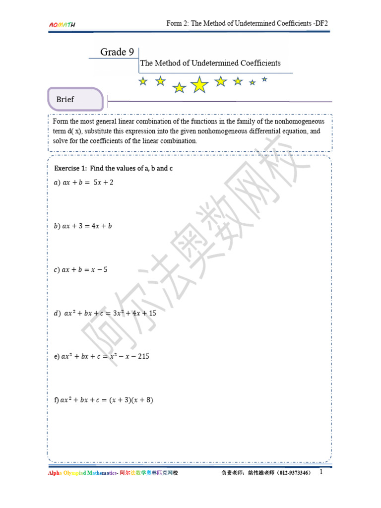 The Method of Undetermined Coefficients E9 | PDF | Equations ...