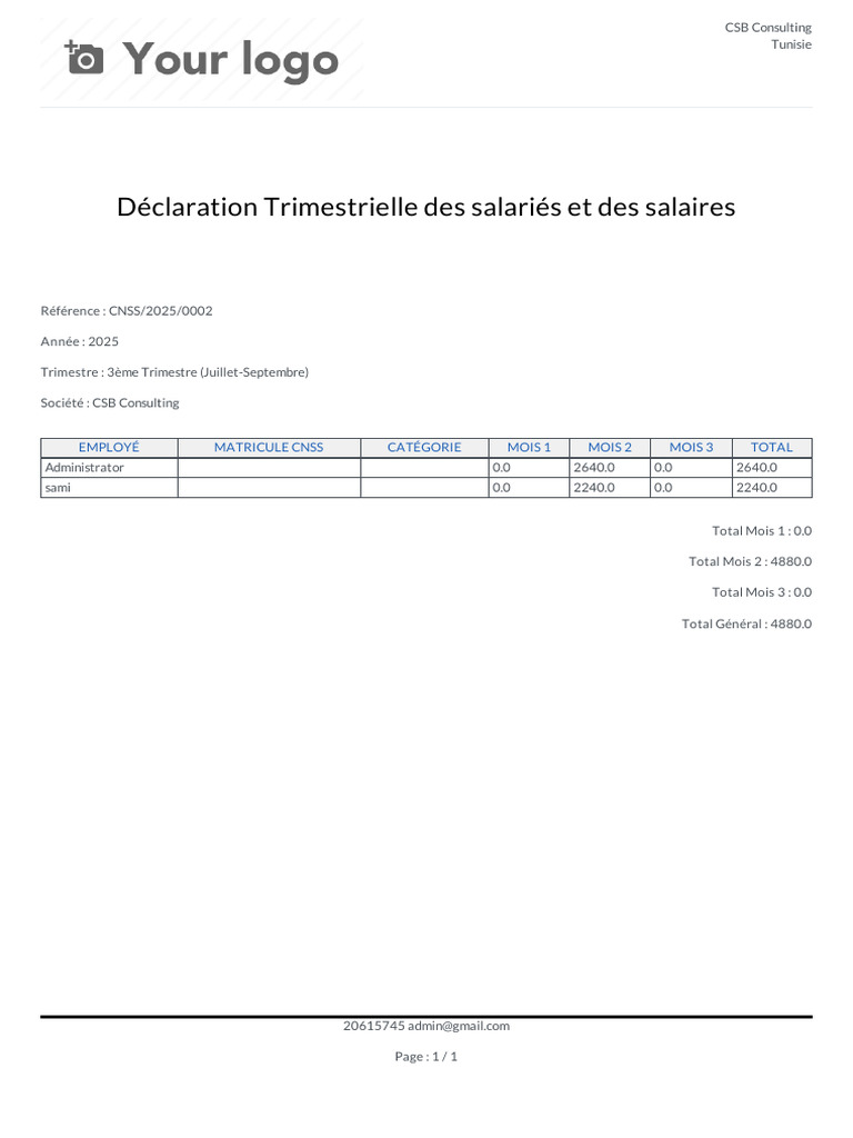 Déclaration Trimestrielle CNSS 2025 | PDF