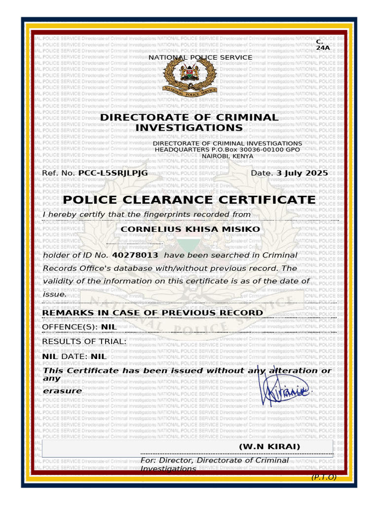 PCC-L5SRJLPJG-POLICE CLEARANCE CERTIFICATE WK | PDF