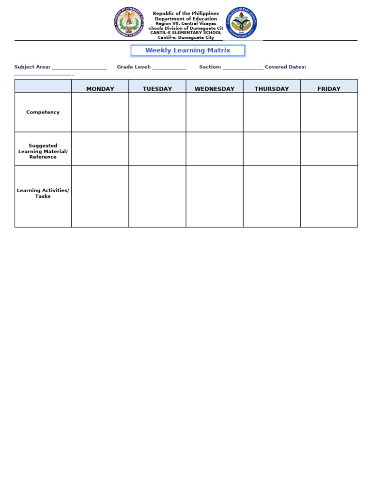 Weekly Learning Matrix Template | PDF