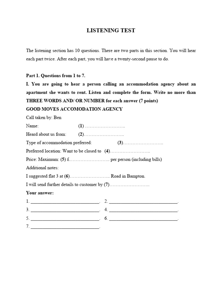 Listening Test: Complete the Blanks | PDF