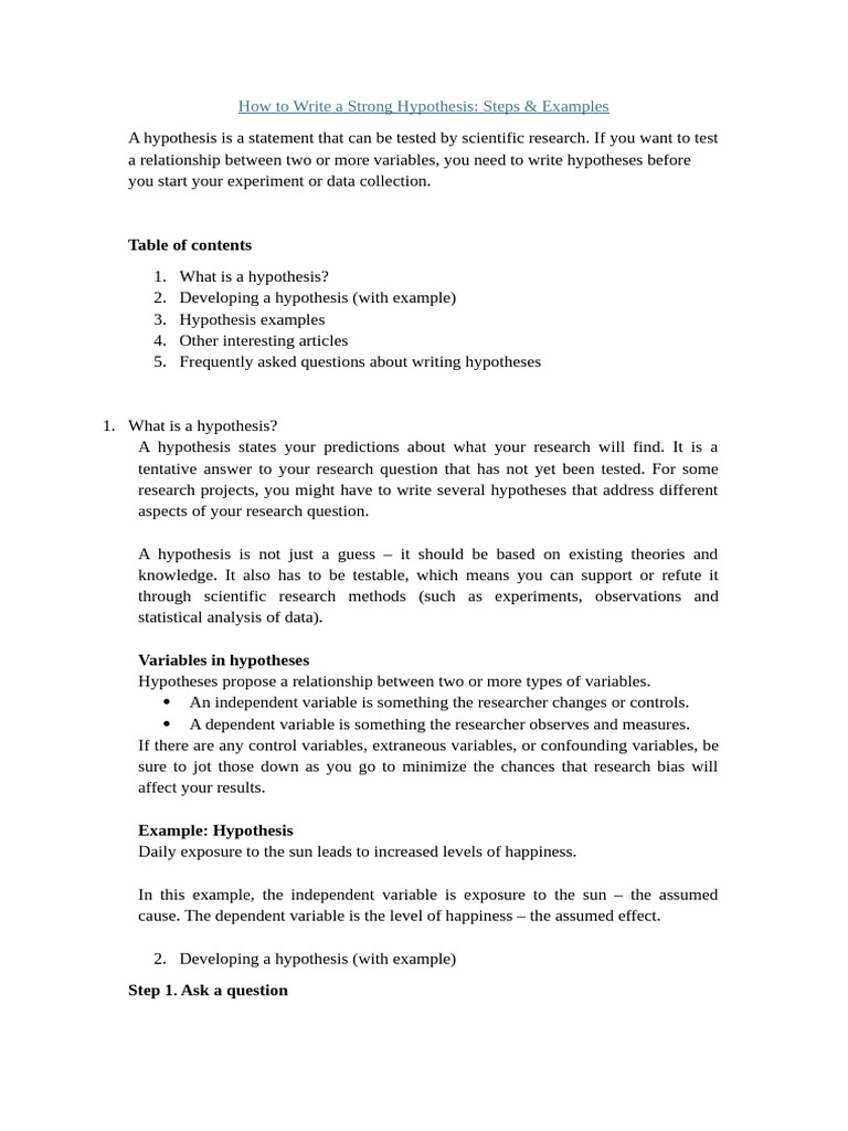 Crafting a Strong Hypothesis Guide | PDF | Hypothesis | Experiment
