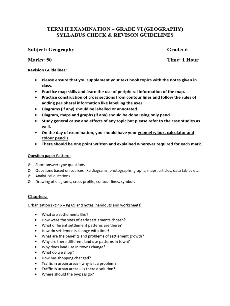 Grade 6 Geography Exam Guidelines | PDF
