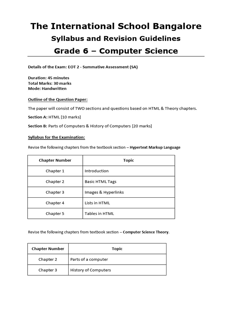 Grade 6 Computer Science Exam Guide | PDF