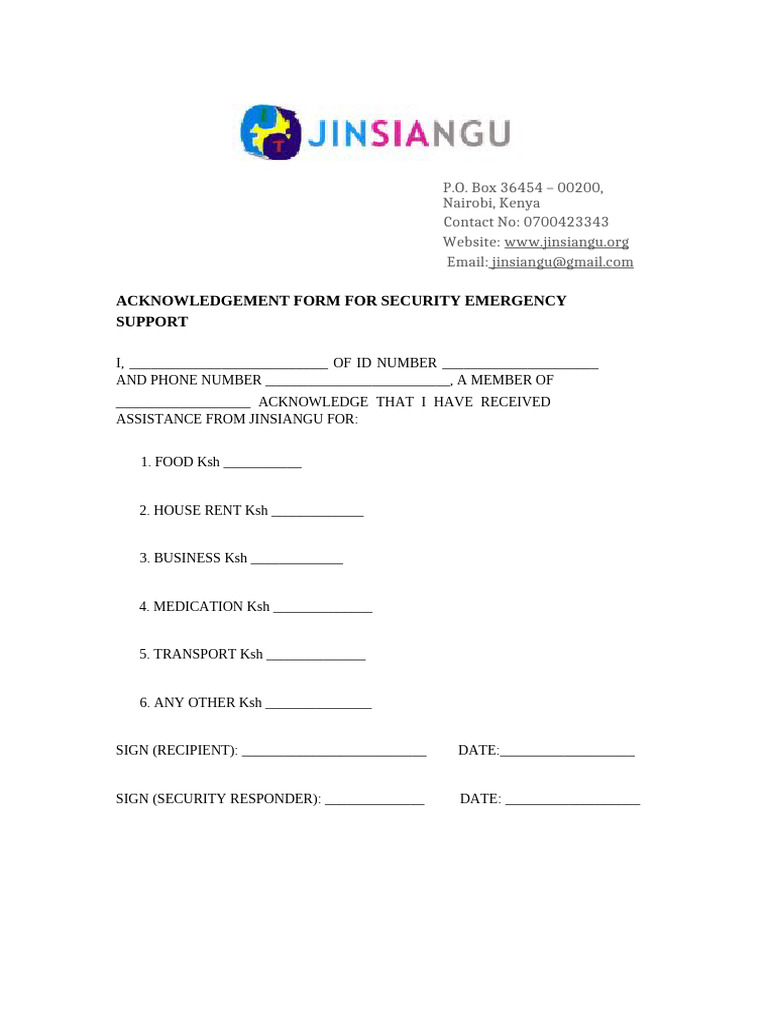 Emergency Response Acknowledgement Form | PDF