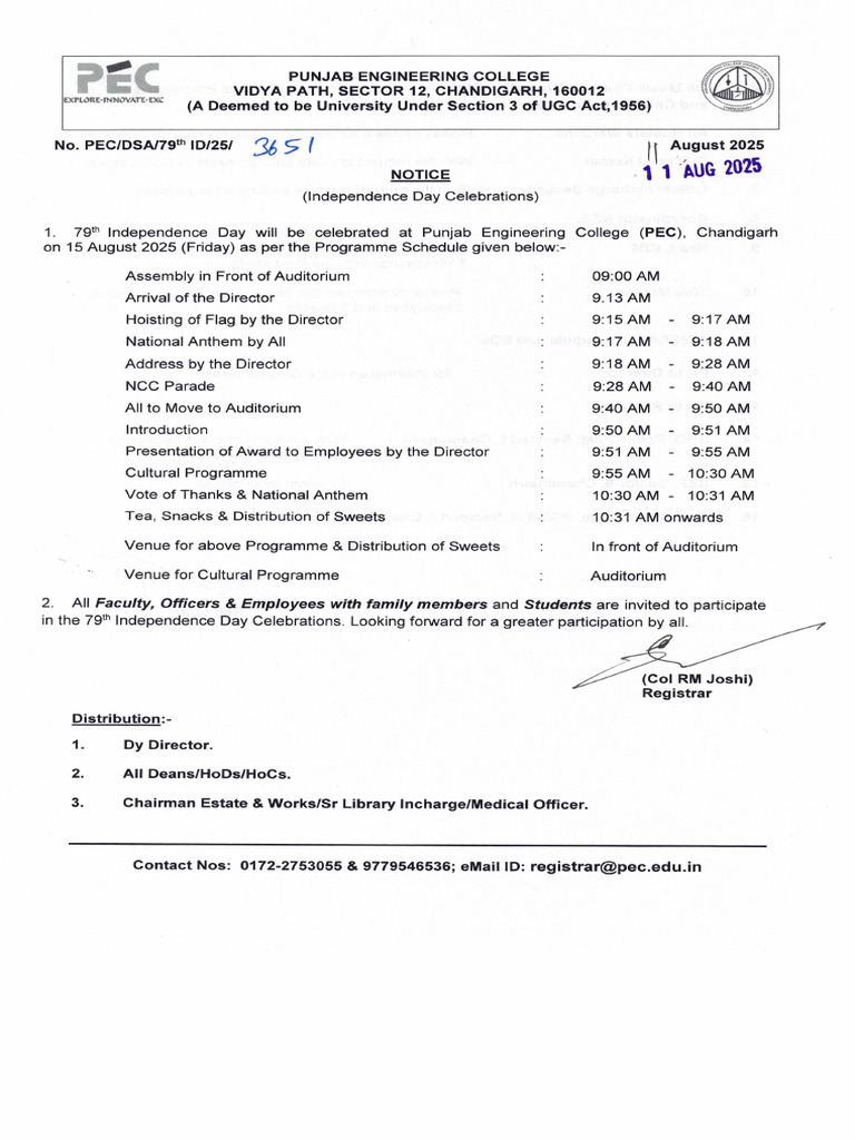 Notice-79th Independence Day Celebrations | PDF