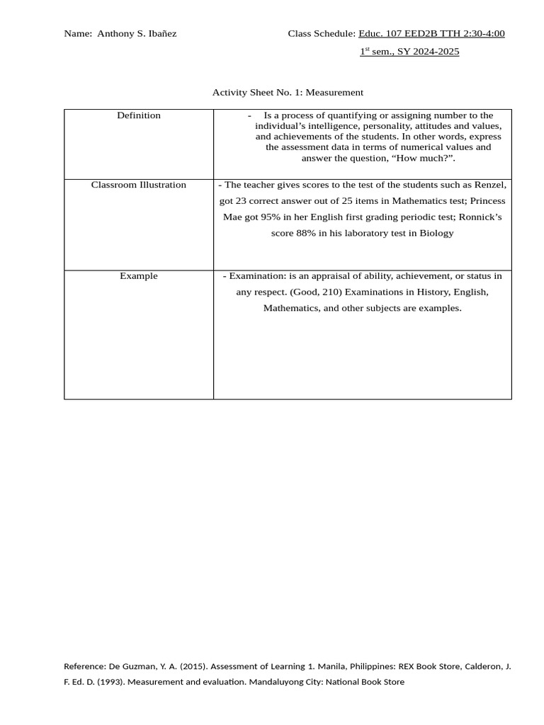 Activity Sheet - Ibañez M, A, E | PDF | Learning | Cognition