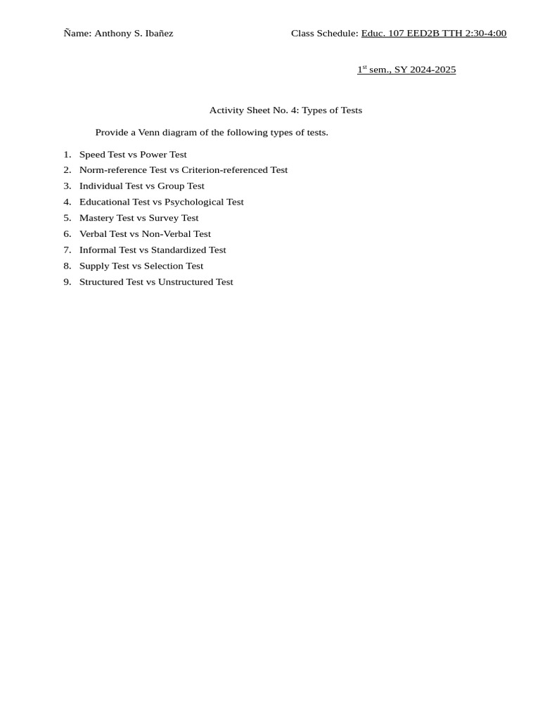 Types of Tests and Assessment Methods | PDF | Educational Assessment ...