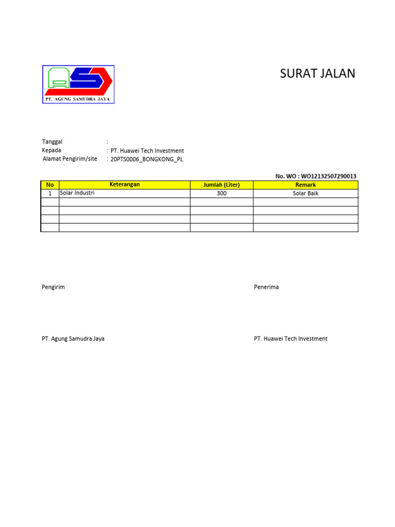 Surat Jalan 20pts0006 - Bongkong - PL 300l Wo12132507290013 | PDF