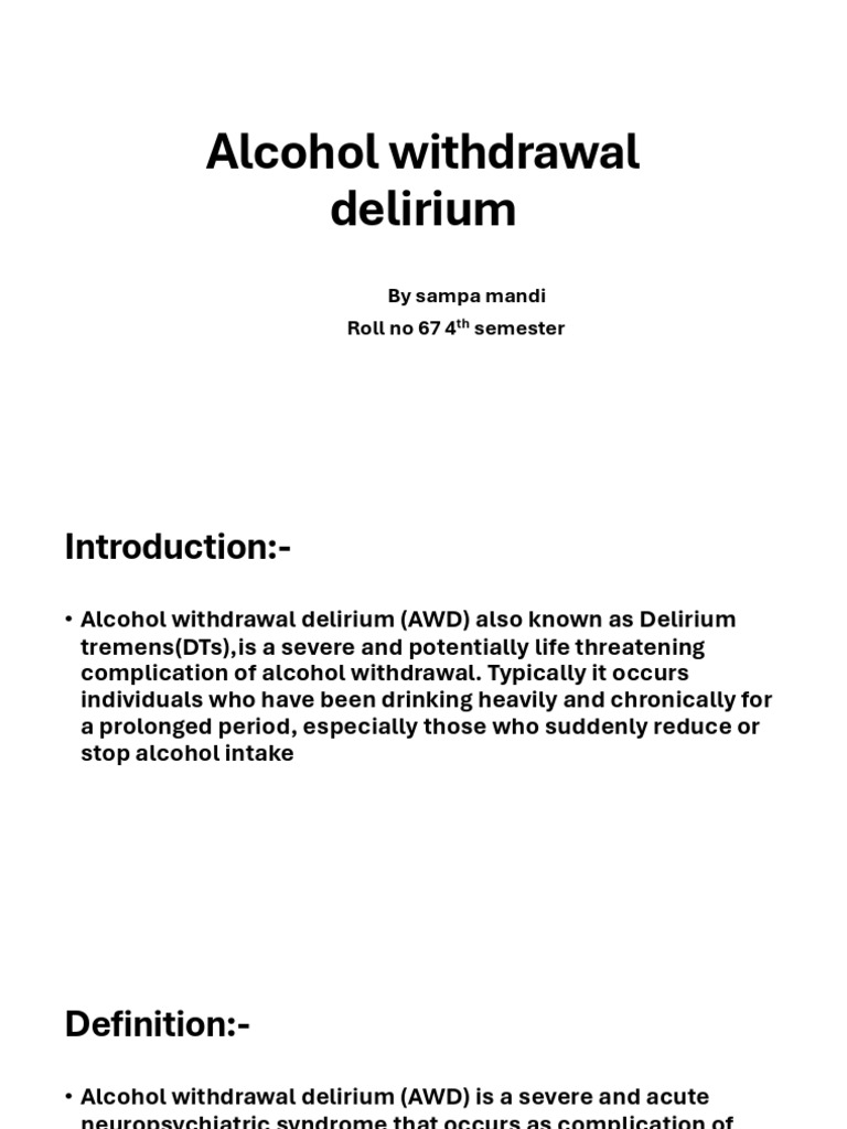 Understanding Alcohol Withdrawal Delirium | PDF | Alcoholism | Drug ...