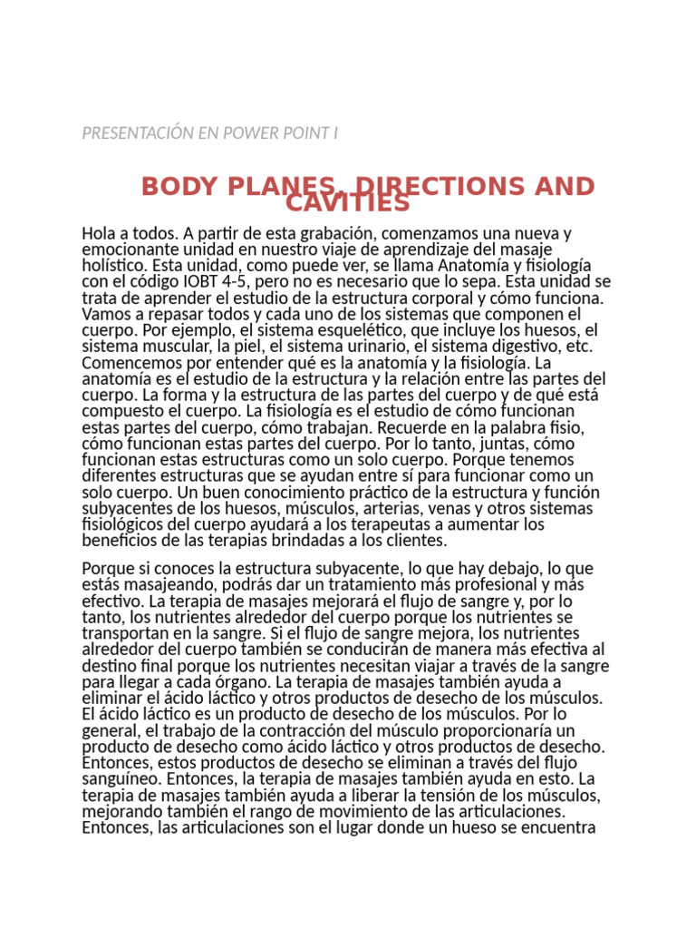 Body Planes, Directions and Cavities - Es | PDF | Abdomen | Pelvis