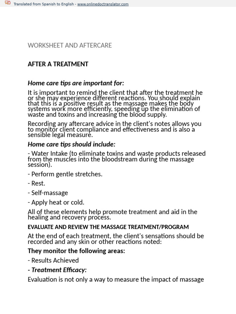 Worksheet - Aftercare - Es.en | PDF