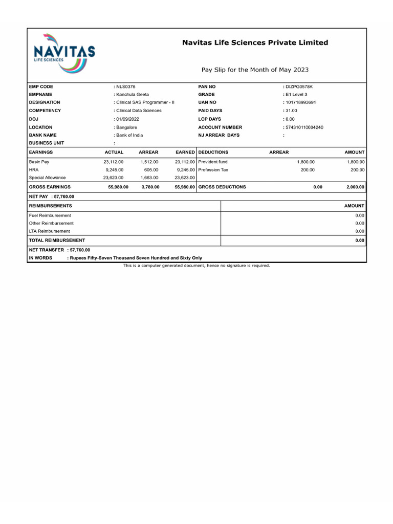 Kanchula Geetha Old Pay Slips Form 16 | PDF