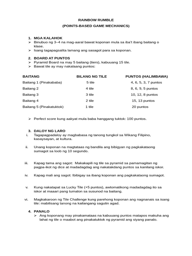 Rainbow Rumble - Mechanics | PDF