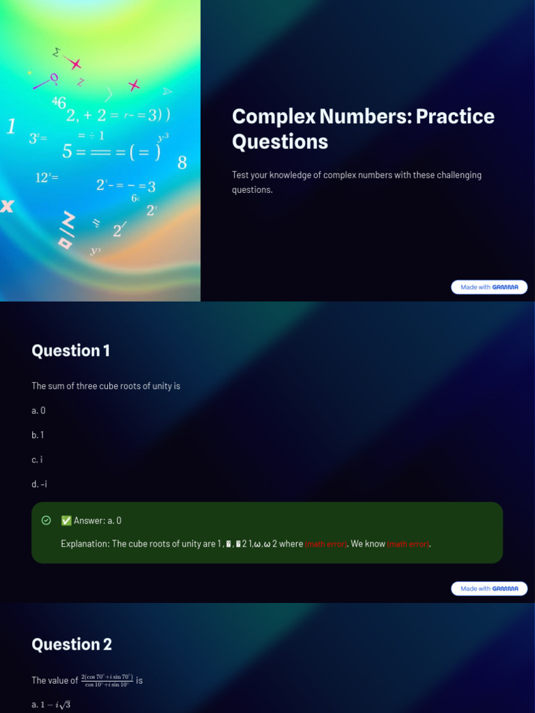 Complex Numbers Practice Questions | PDF | Complex Number | Complex Analysis