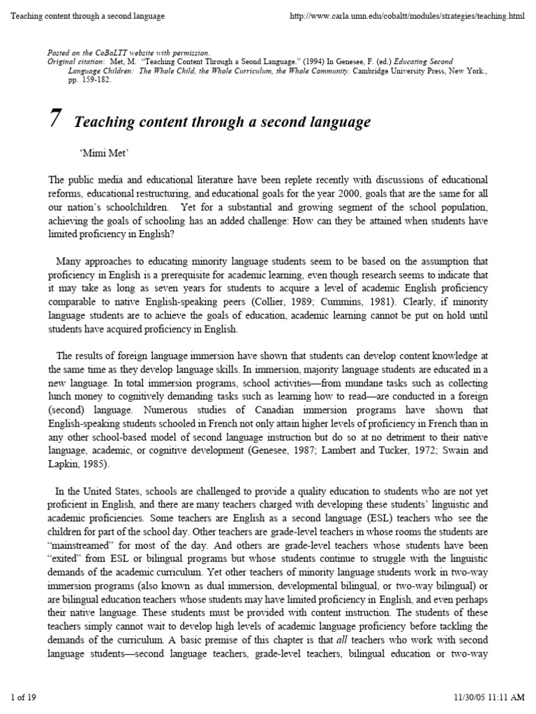 Teaching Content in a Second Language | PDF | English As A Second Or ...