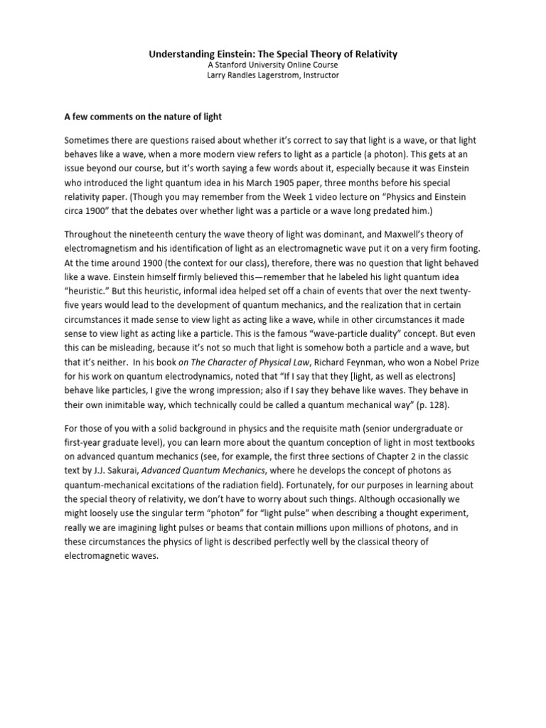 Wk3 Natureoflight Handout | PDF | Light | Photon