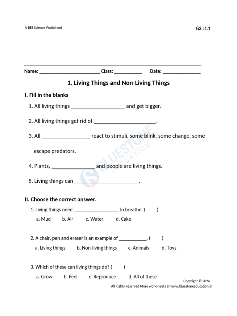 Science - Grade 3 - Worksheet - L1, 2, 3 | PDF | Human Body ...