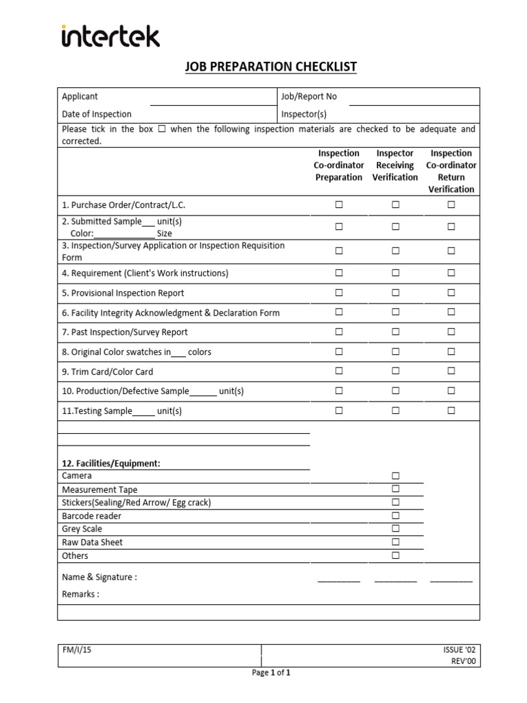 General Job Preparation Check List (Updated On 01.09.2019) | PDF ...