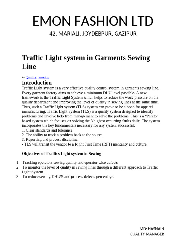 Sop Trafic Light Emon Fashion | PDF