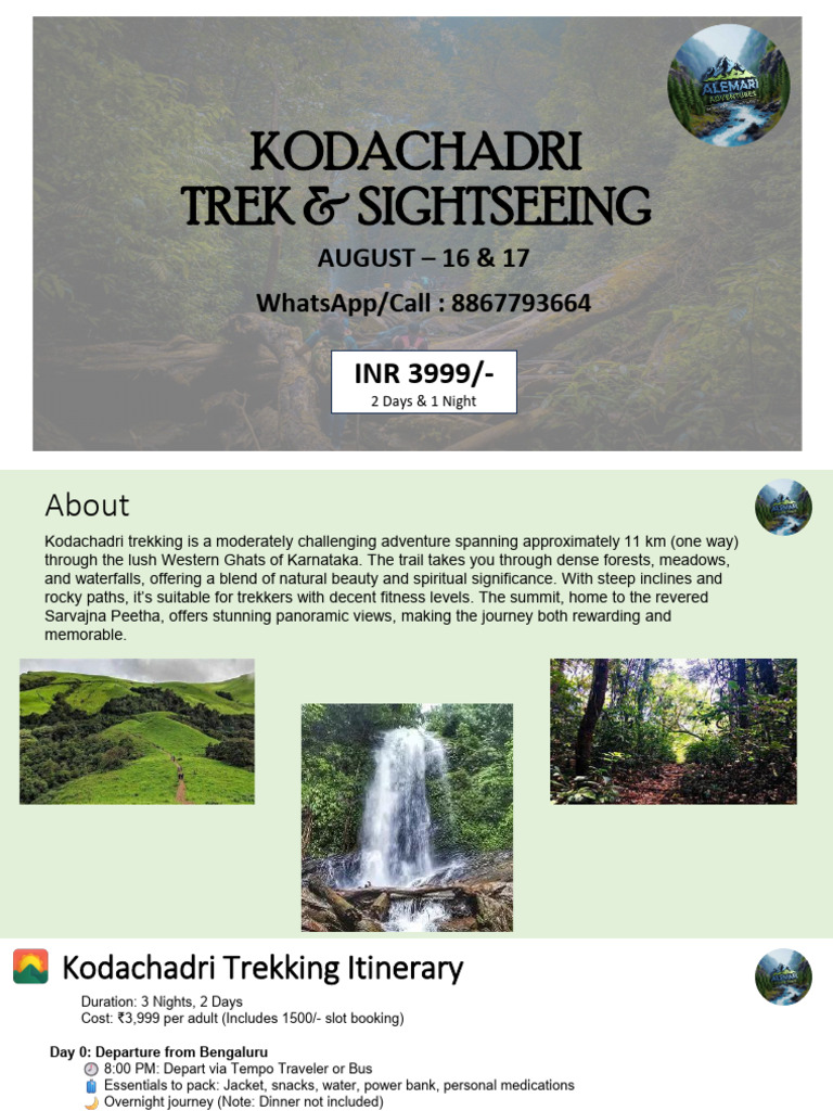 Alemari Adventures Kodachardri Itinerary | PDF | Outdoor Recreation ...