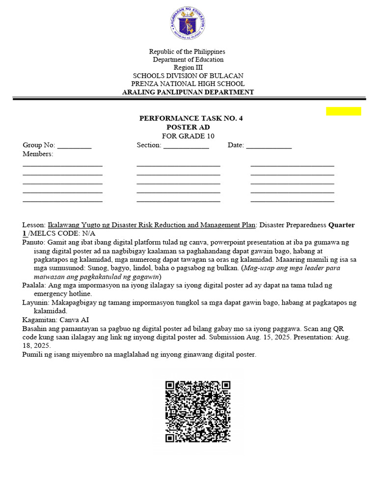 QUARTER 1 Performance No 4 AP Performance Task | PDF