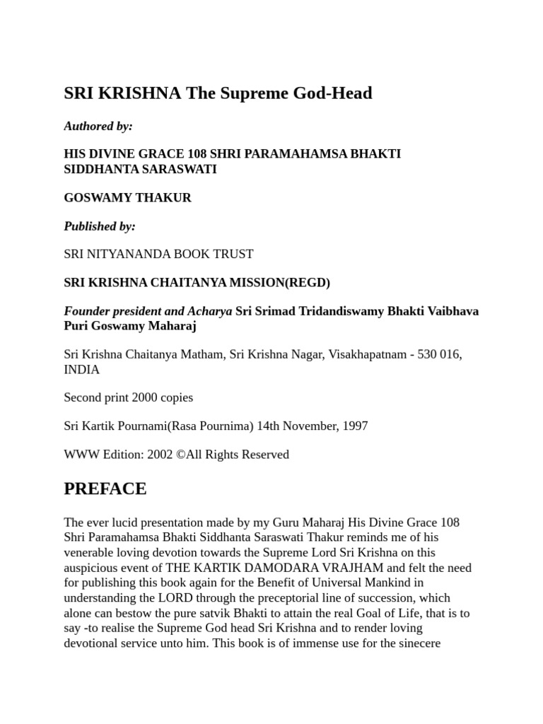 Sri Krishna - The Supreme Godhead | PDF | Krishna | Hinduism