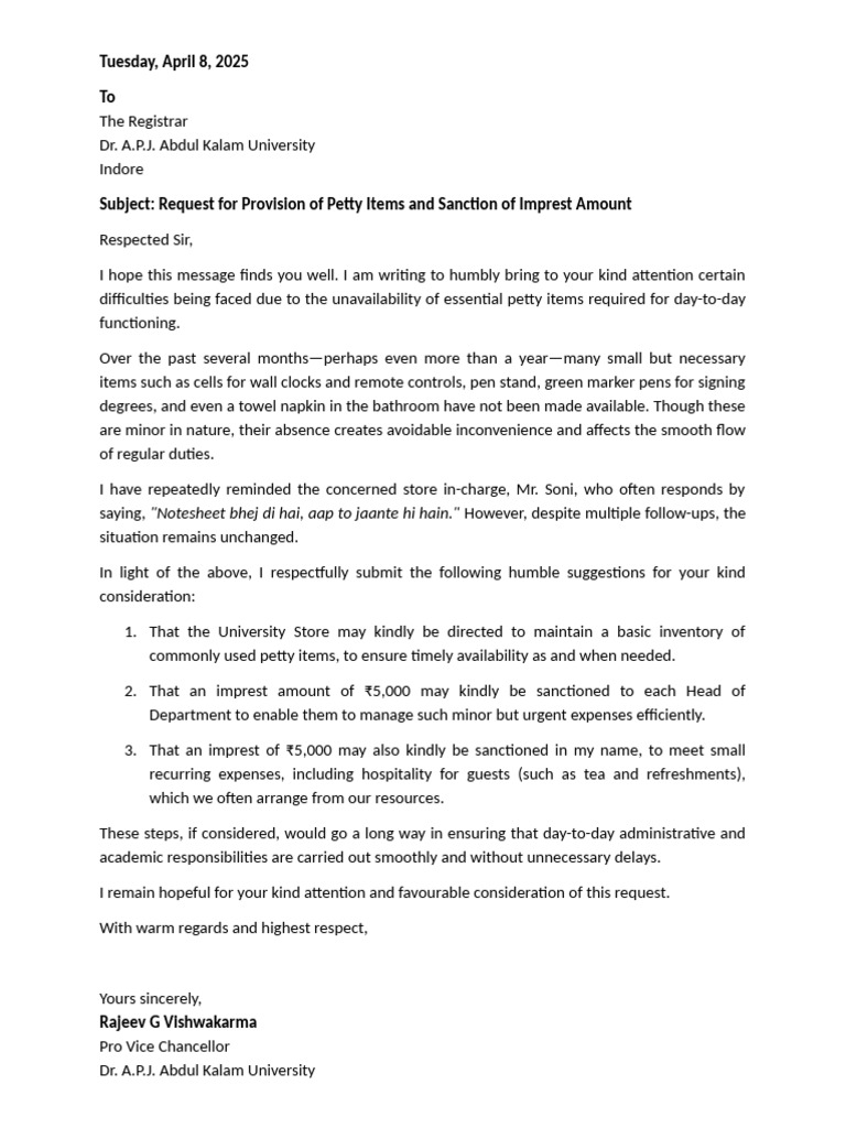 Request for Petty Items and Imprest | PDF