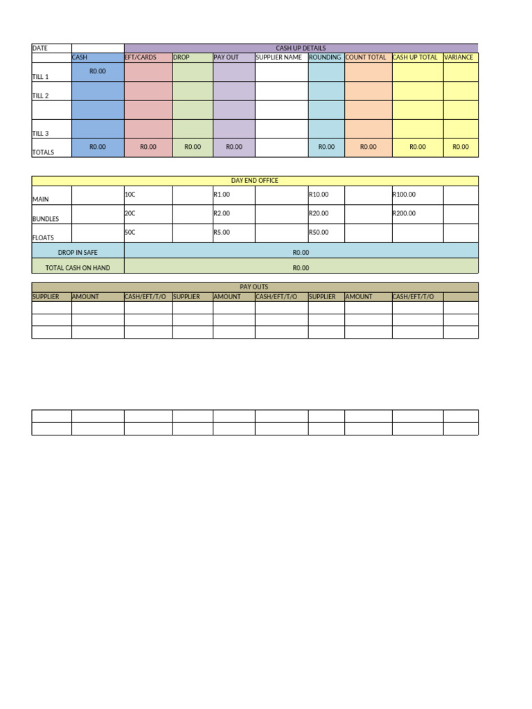 Daily Cash Up Sheet | PDF