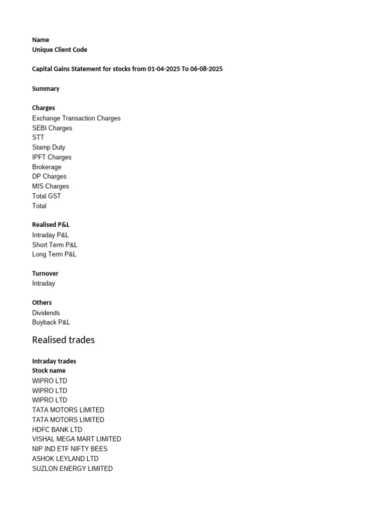 Capital Gains Statement 2025 Summary | PDF | Private Sector | Market ...