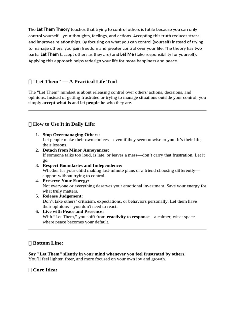 Let Them Theory: Embrace Acceptance | PDF | Psychology | Behavioural ...