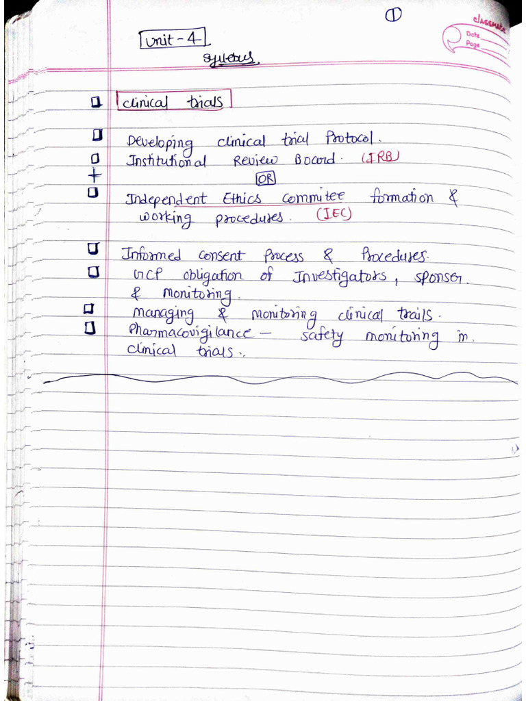 Unit 4 CLINICAL TRIALS Handwritten Notes 1 | PDF