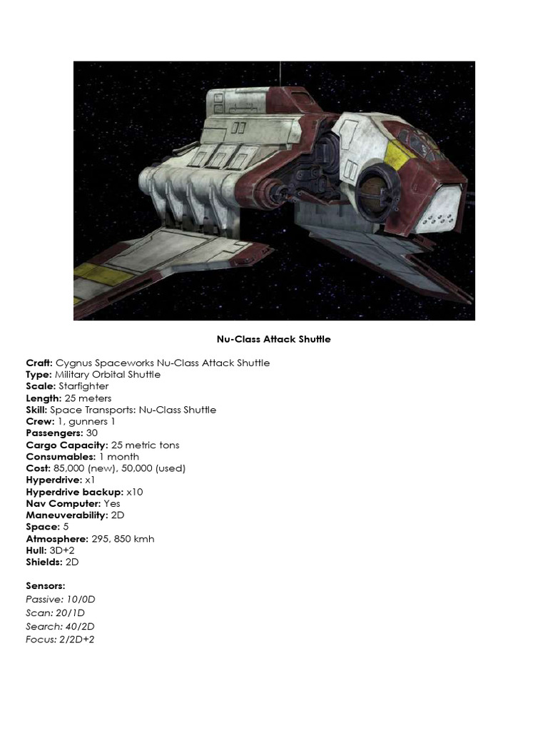 Nu Class Attack Shuttle | PDF | Naval Artillery | Space Shuttle