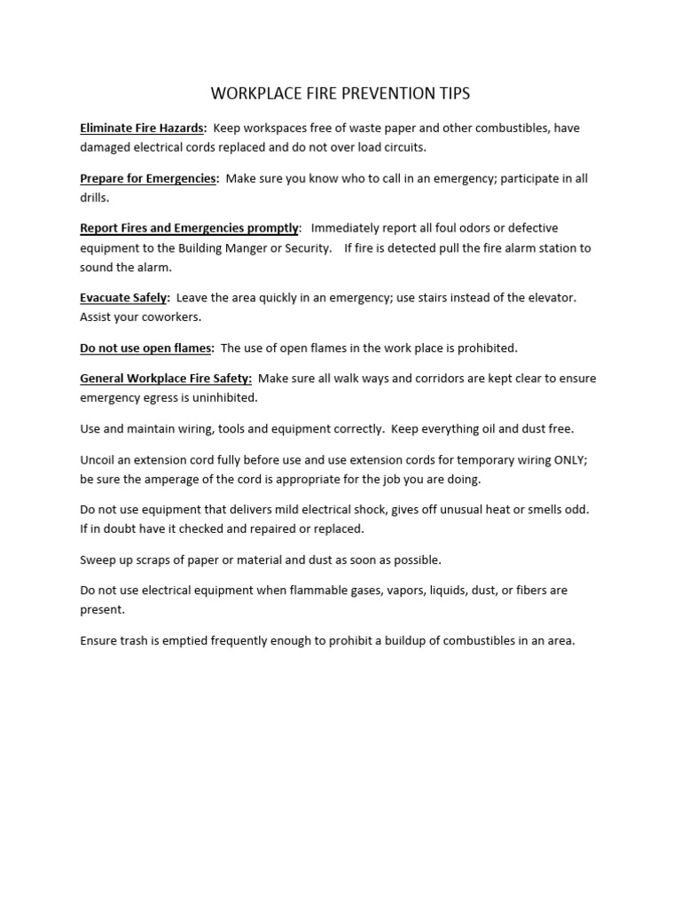 Workplace Fire Tips | PDF
