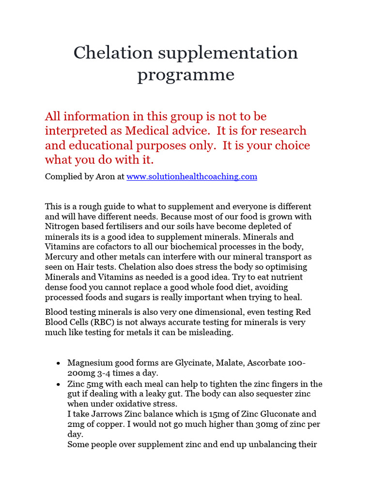 Chelation Supplementation Programme | PDF | Iron | Zinc