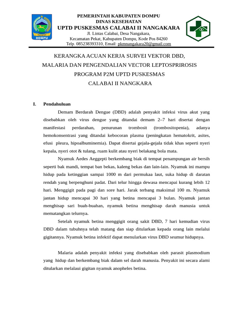 Survei Vektor DBD dan Malaria Dompu | PDF