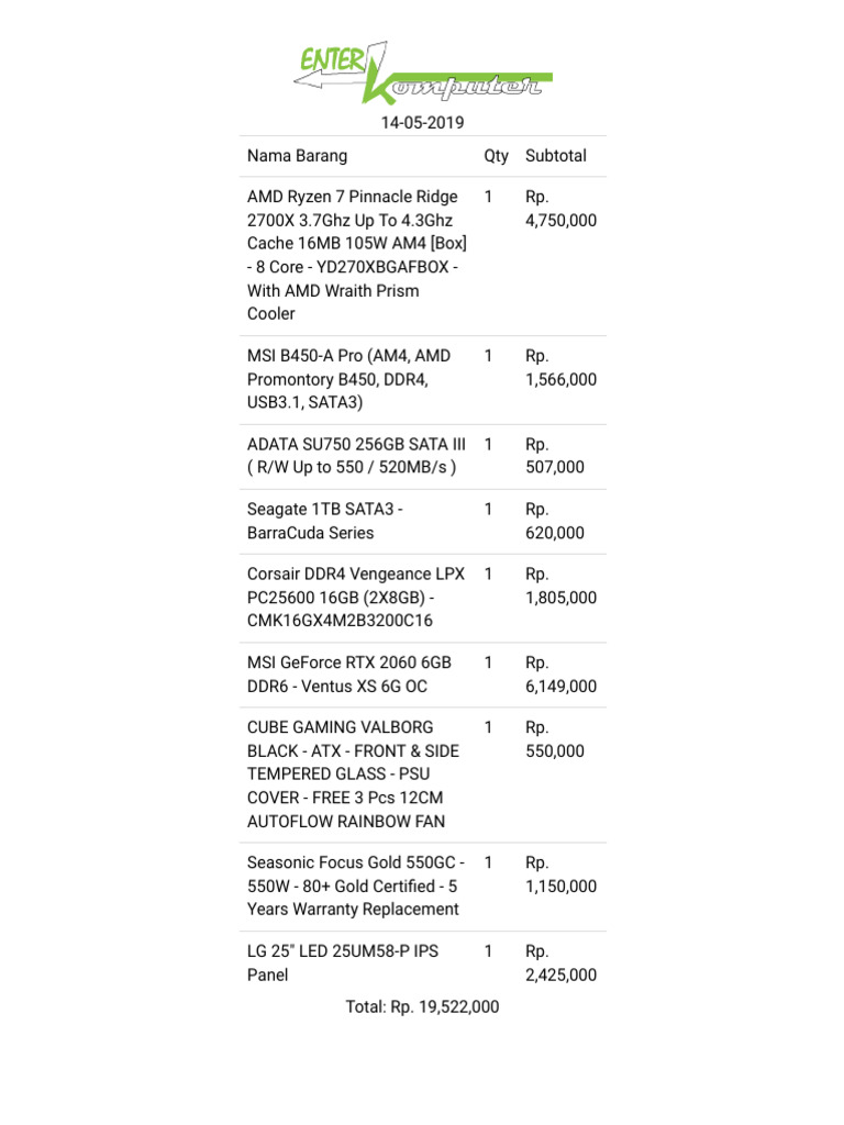 PC Build Components and Pricing List | PDF