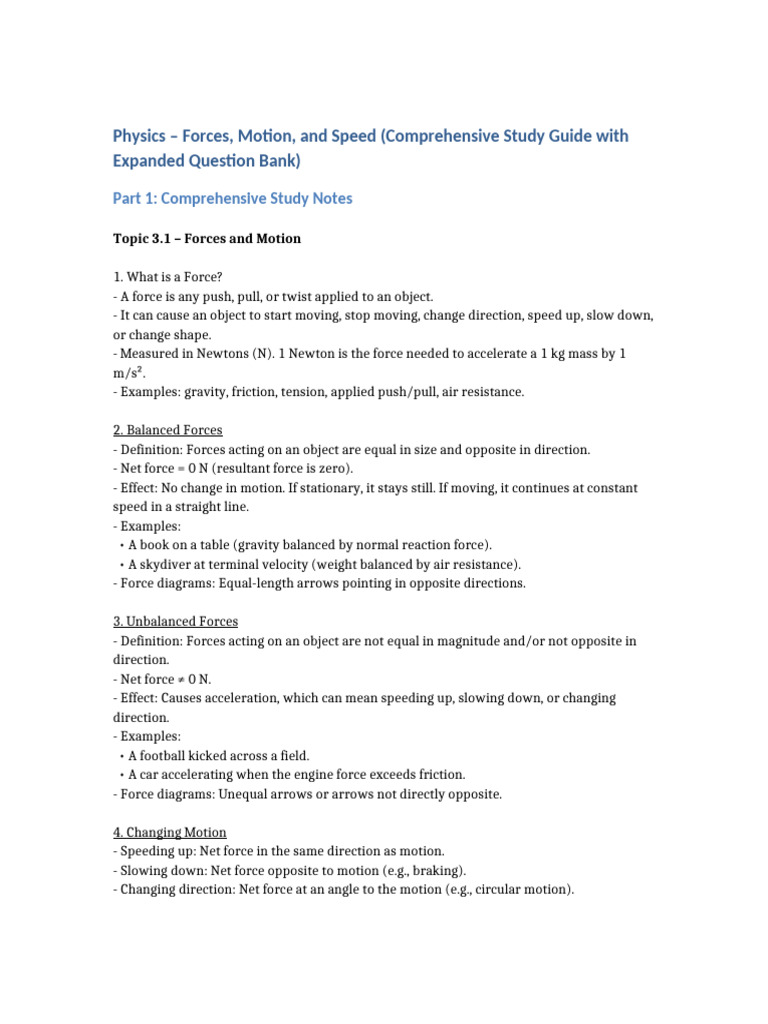 Forces and Motion Study Guide | PDF | Force | Speed