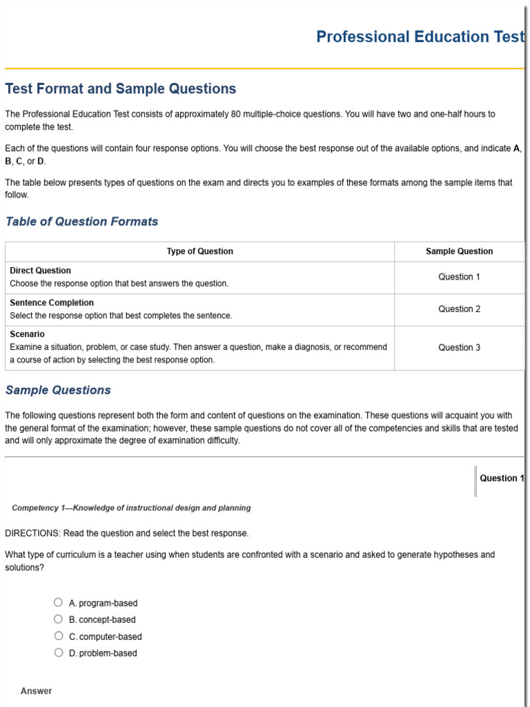 Professional Test Sample | PDF | Educational Assessment | Teachers