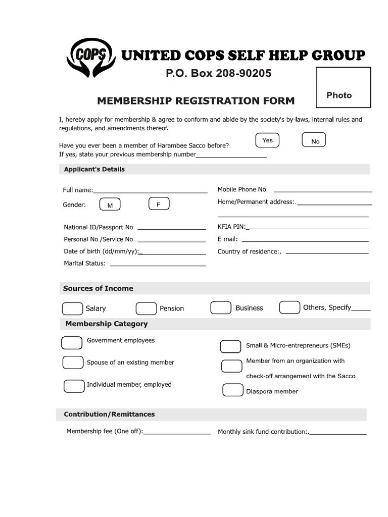 UNITED COPS SHG Membership Form | PDF