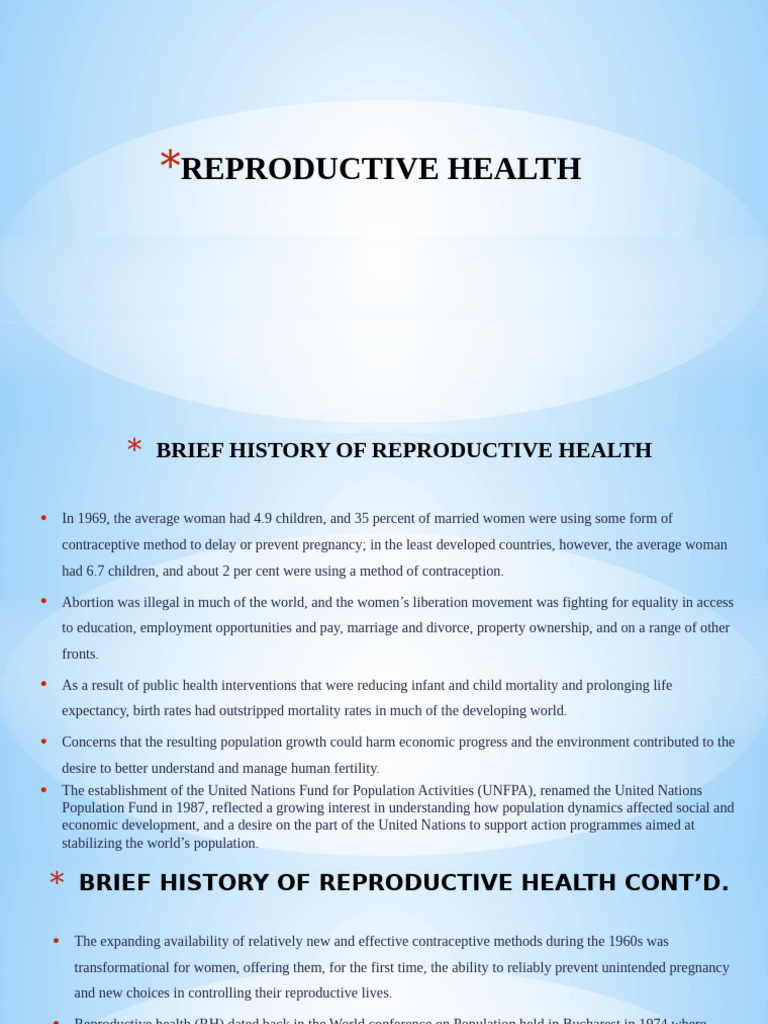 History and Goals of Reproductive Health | PDF | Reproductive Rights ...