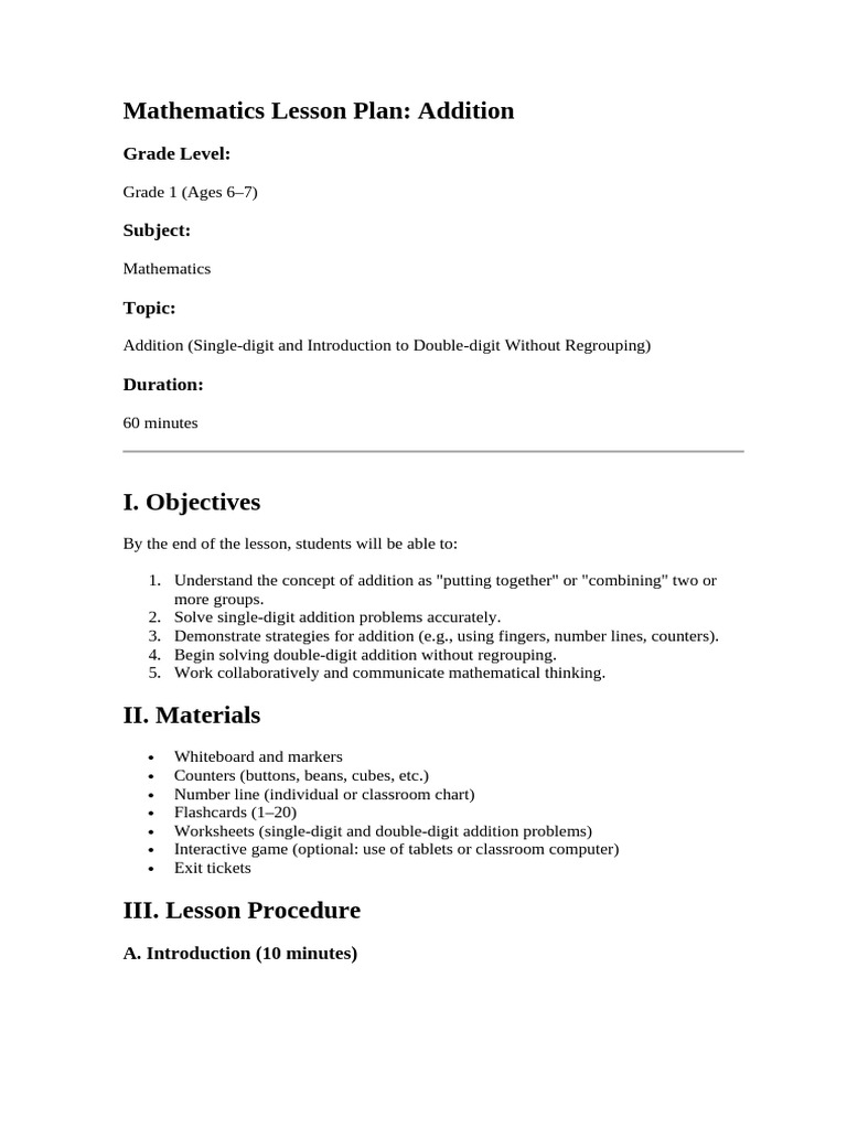 Mathematics Lesson Plan | PDF | Lesson Plan | Behavior Modification