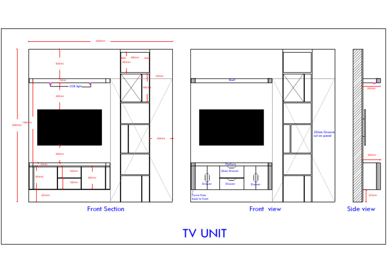 TV Unit Dimensions and Design Details | PDF